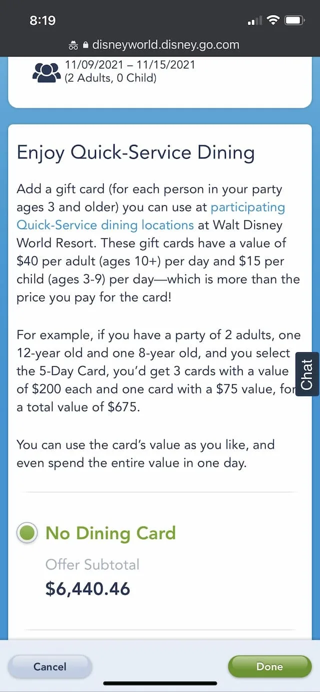 A Disney Dining Plan option is available for select Guests ...